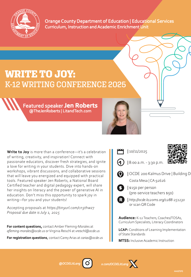 OCDE to host ‘Write to Joy’ conference for K-12 educators focused on ...